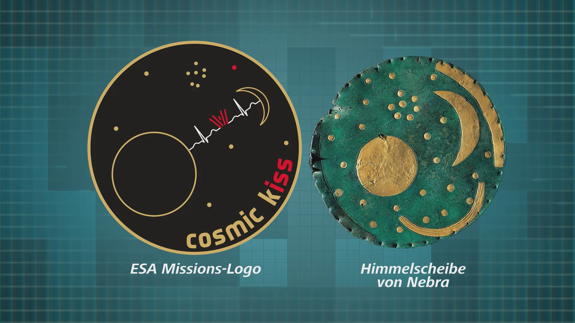 Das "Cosmic Kiss"-Logo und die Himmelscheibe von Nebra | mdr.de